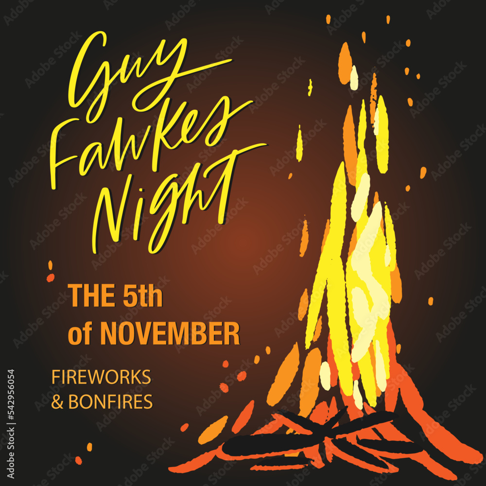 Guy Fawkes night flyer, banner template vector design with dark ...