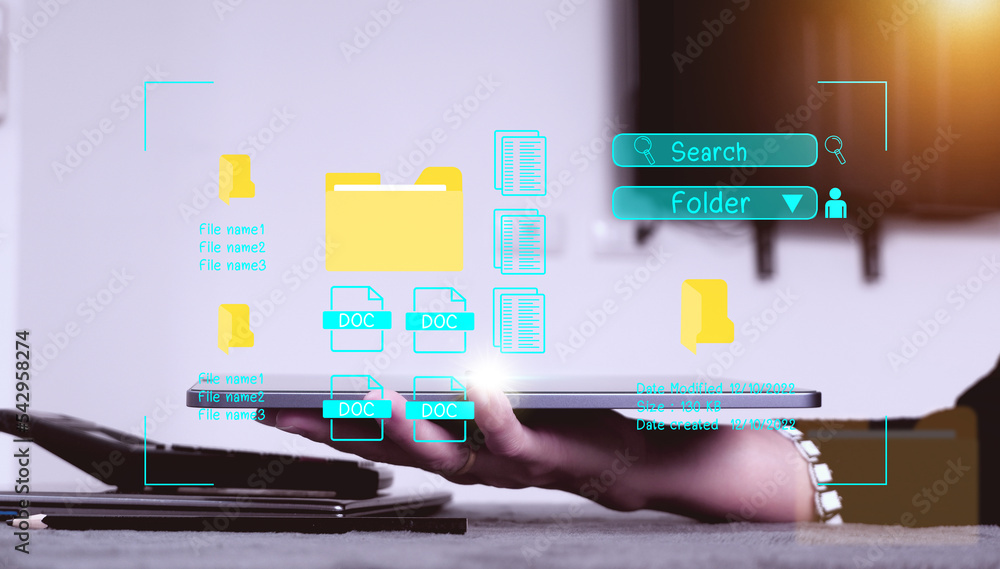 Document management system concept, folder and document icon software ...
