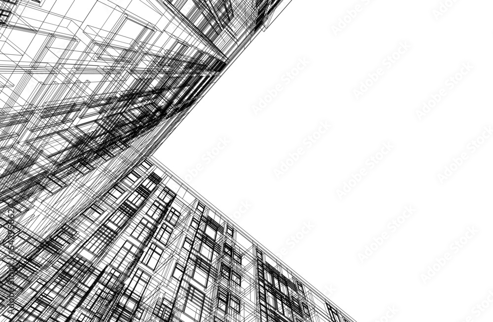 3d sketch of building on white background Stock Vector | Adobe Stock