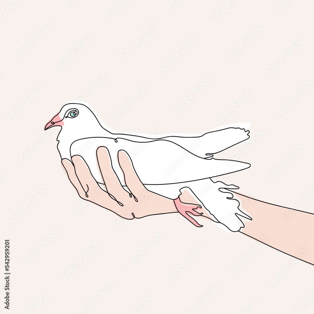 Peace Dove in hand, Continuous one Line drawing. Bird symbol of Peace ...