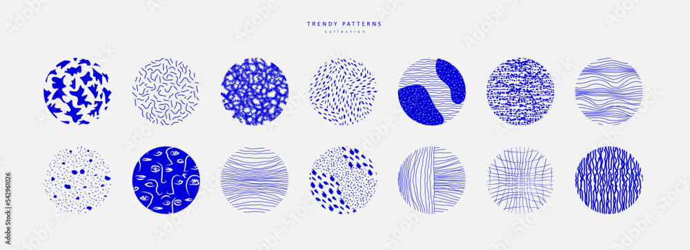 Collection of round abstract hand drawn or freehand patterns ...