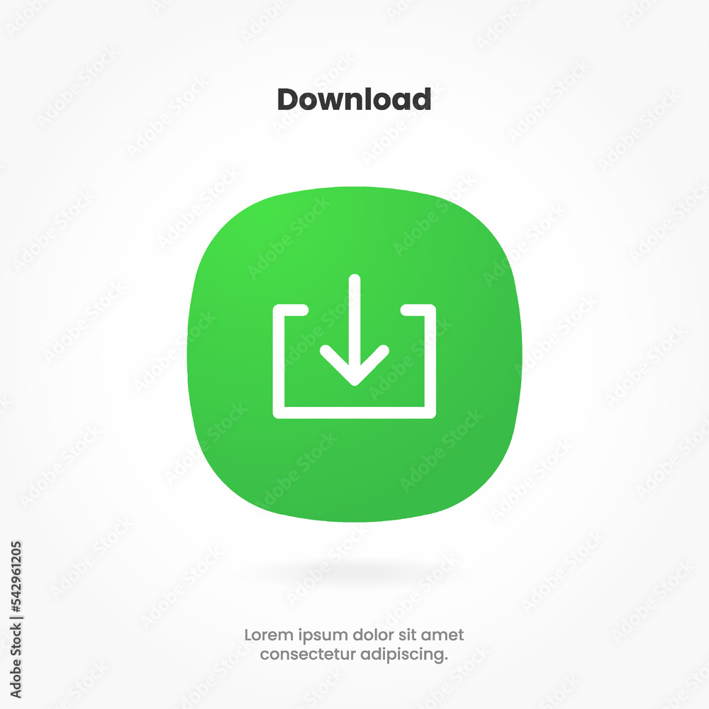 3D GREEN download button icon. Upload icon. Down arrow bottom side ...