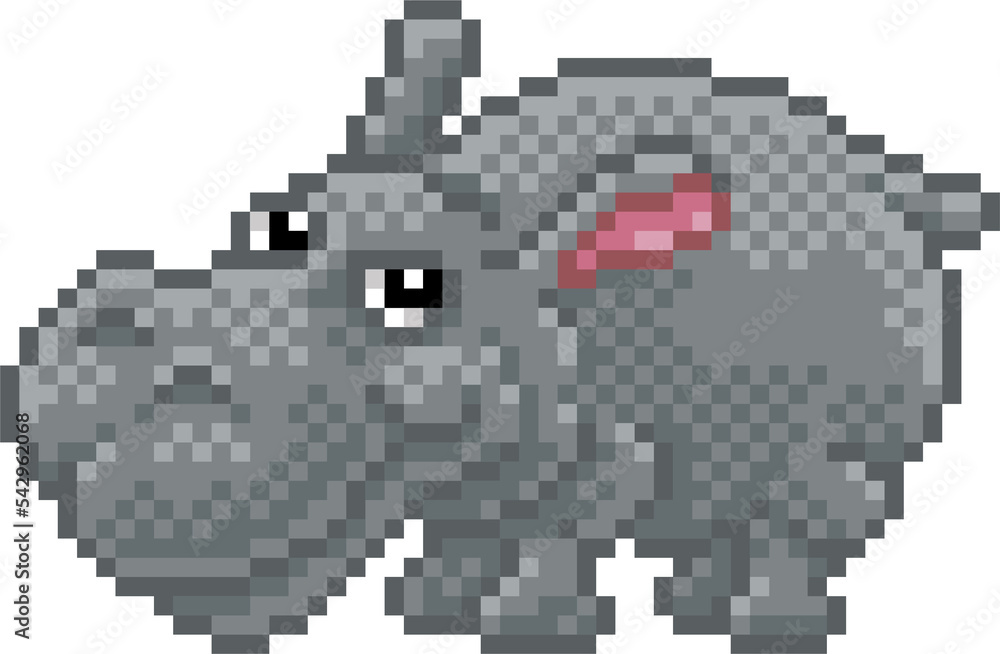 Hippo Pixel Art Safari Animal Video Game Cartoon Stock Illustration ...