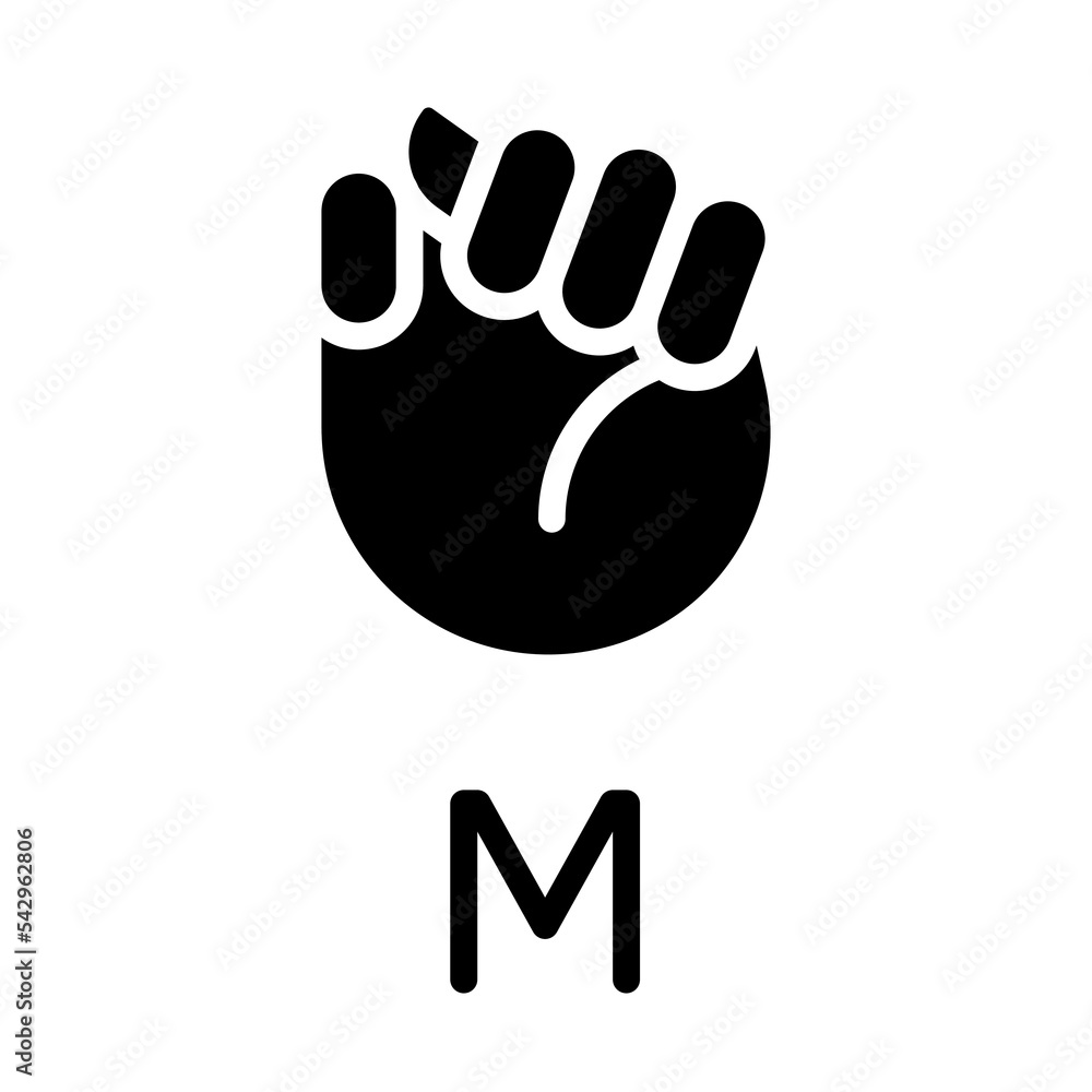 Letter M in American sign language black glyph icon. Visual ...
