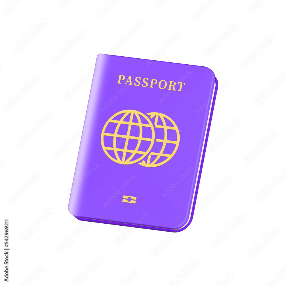 3D purple passport icon. Identification Document. 3d render ...