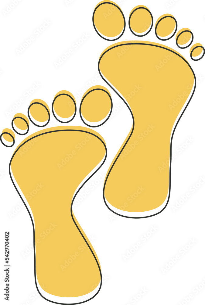 Footprint icon. Yellow silhouette of footprint. Human footprint track ...