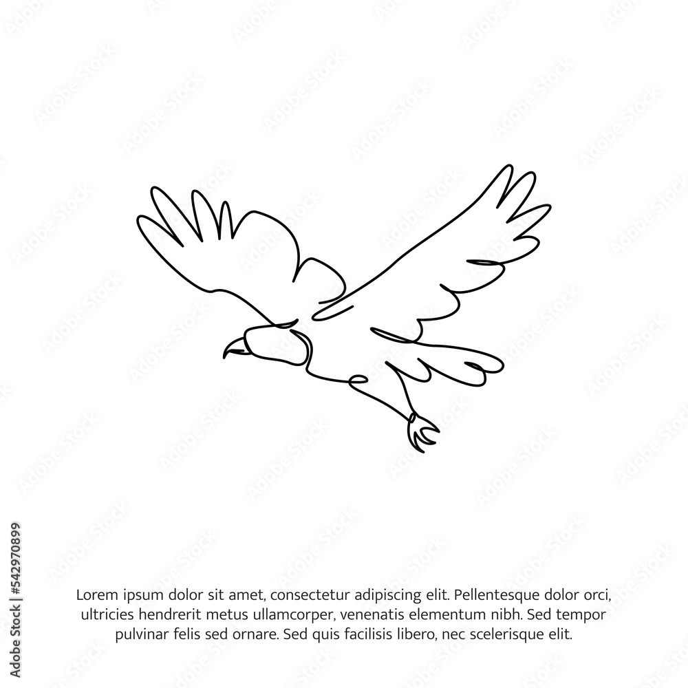 Flying eagle one continuous line drawing. Cute decoration hand drawn ...