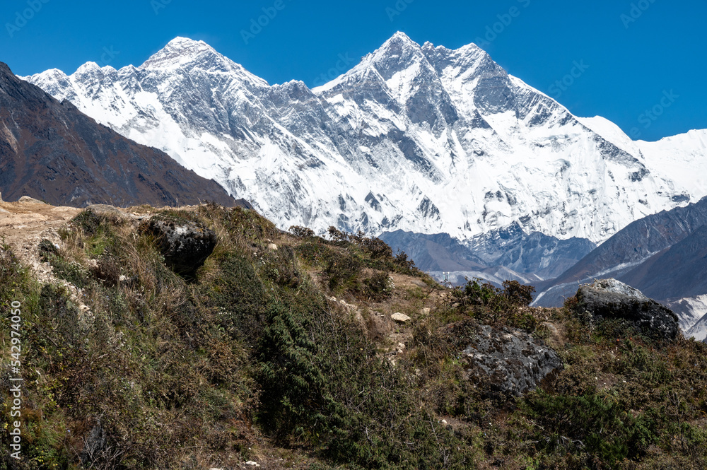Beautiful view of Mt.Everest and Mt.Lhotse on the way to Hotel Everest ...