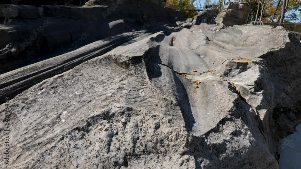 Glacial grooves on Kelley's Island, Ohio. Limestone bedrock with ...
