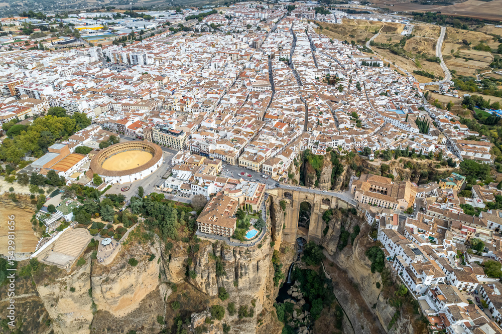 The drone aerial panoramic view of Ronda, Spain. Ronda is a town in the ...
