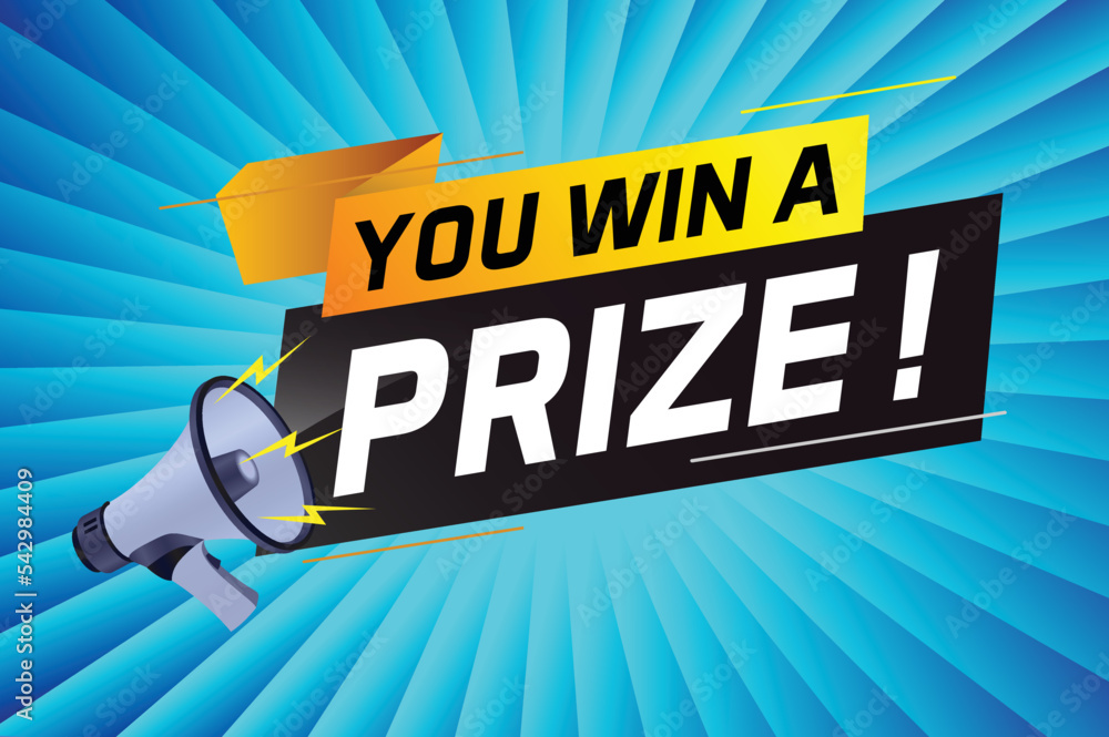 you win prize word concept vector illustration with megaphone and 3d ...