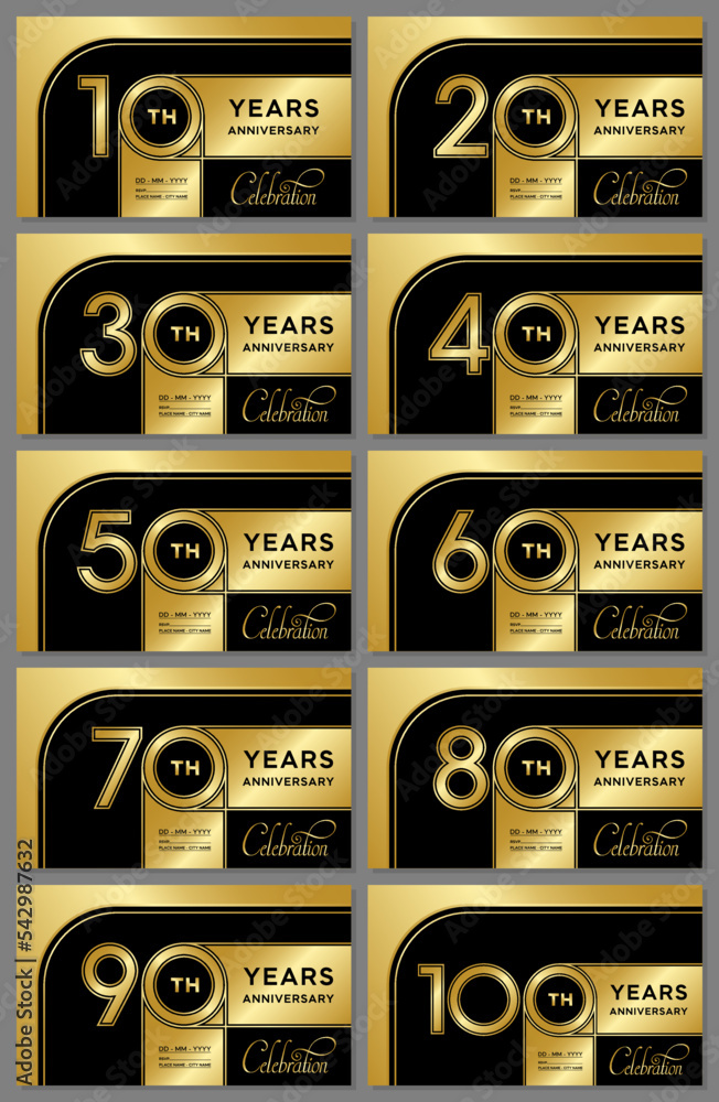 Set of Anniversary logo designs, Anniversary Logo with golden text for ...