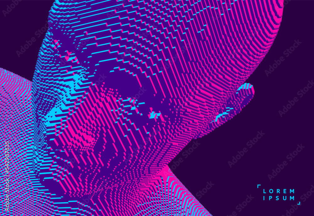 Abstract digital human head constructing from cubes. Minimalistic ...