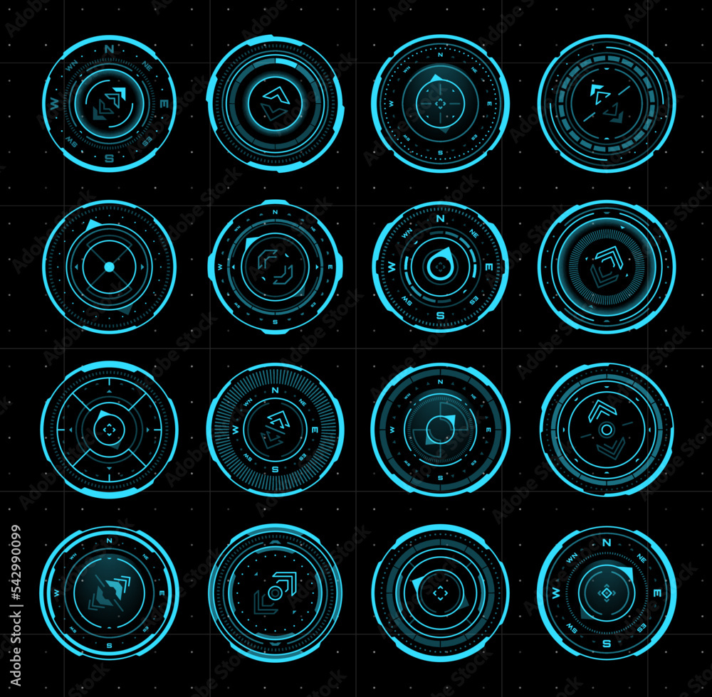 Hud compass or aim control target panel. Ui interface, navigation ...