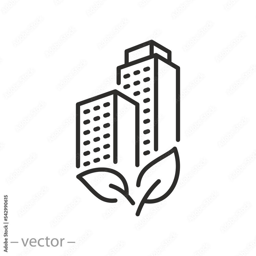 eco architecture icon, green building, ecology city, bio house, thin ...