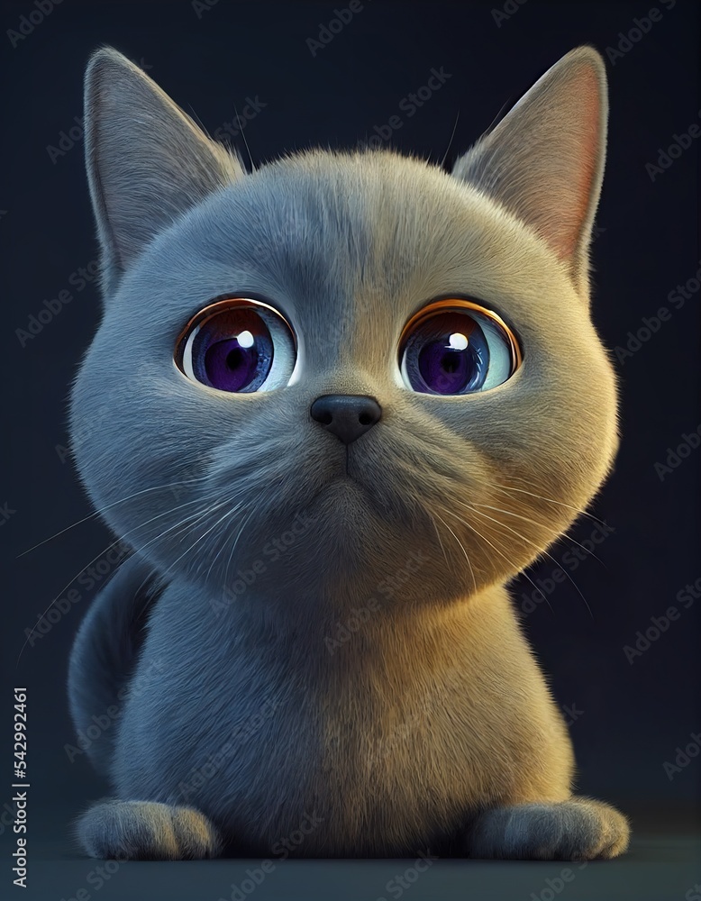 Chartreux Cat - Stylized Cartoon Character Design - 6 - 3D illustration ...