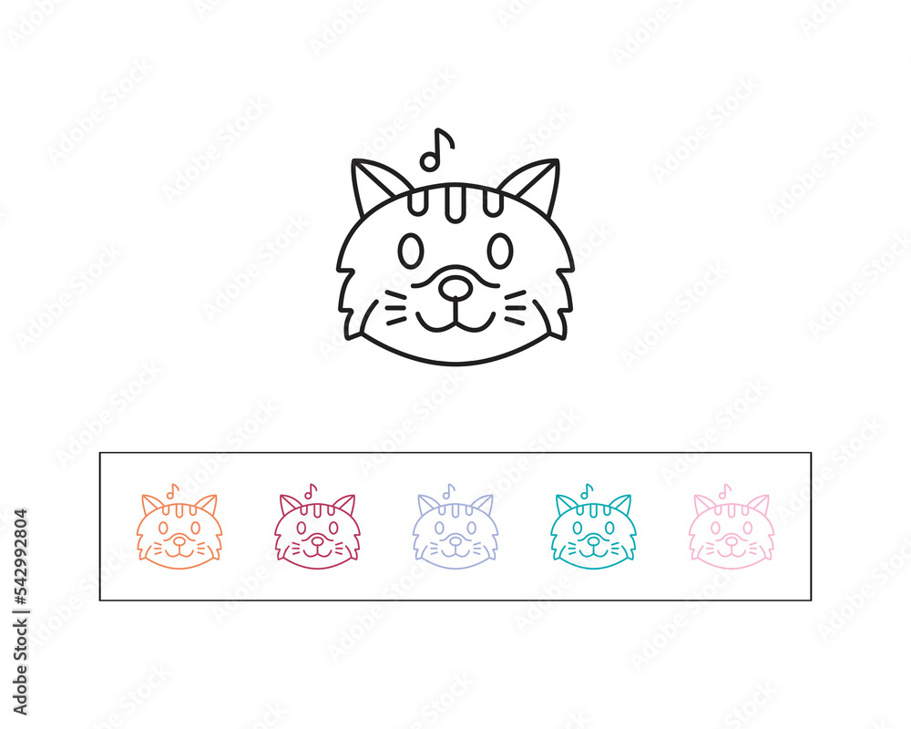 Cat head emotions vector, Vector icon of smiley cat face set, Set of ...