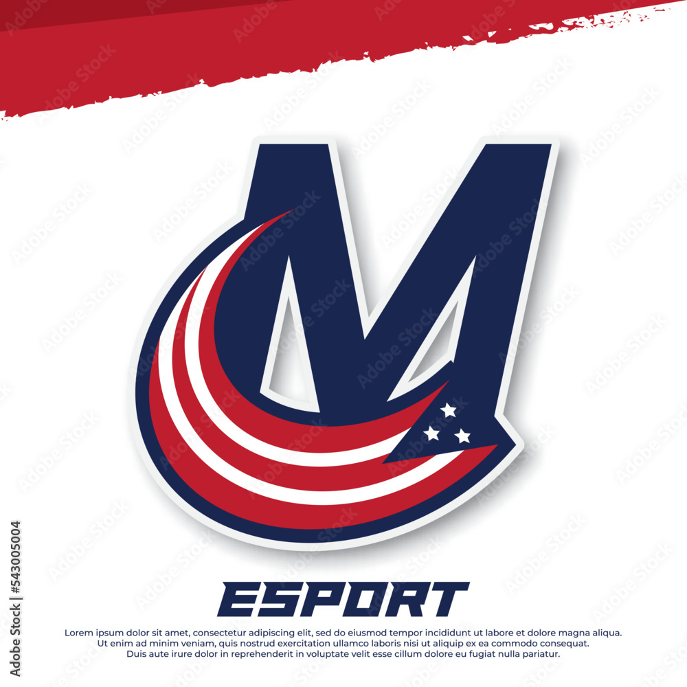 Letter M logo with american flag icon design, Shield Emblem Sport Team ...