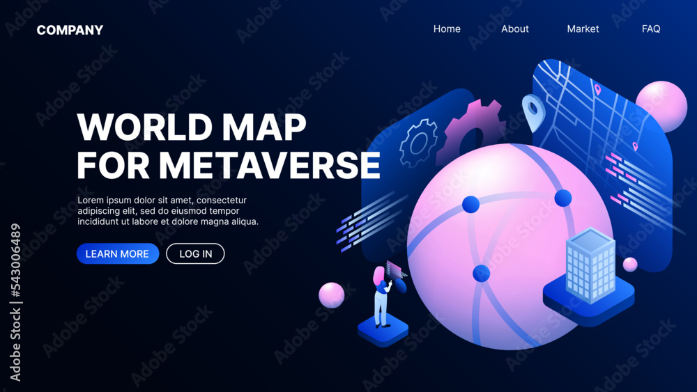 World Map for Metaverse. Metaworld. Web Landing Page Template. Vector ...