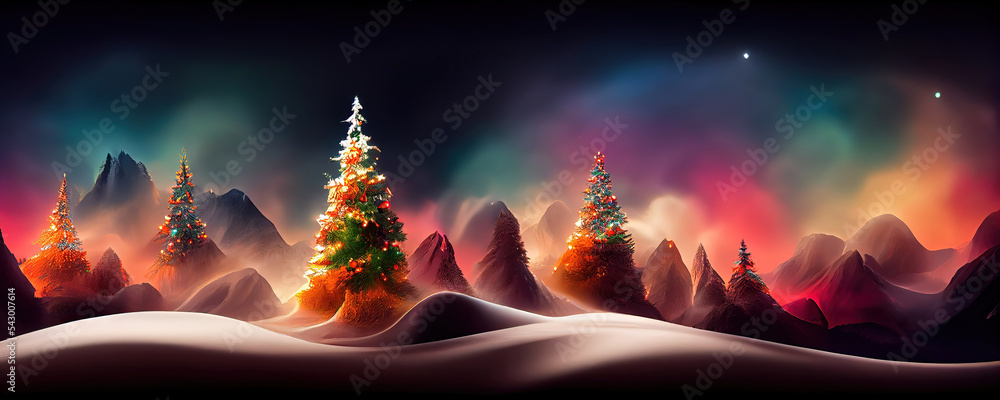 Dreamy winter landscape as panorama header background Stock ...