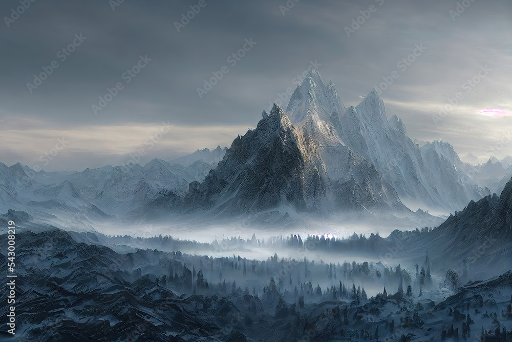 Fantasy mountain landscape as panoramic background Stock Illustration ...