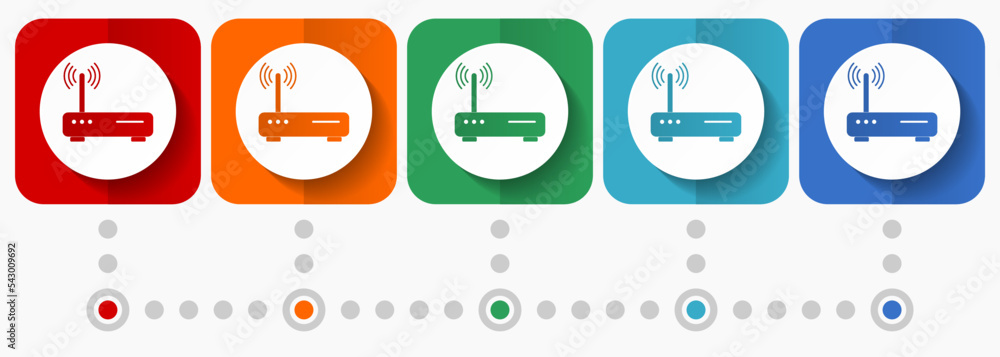 Wifi, router vector icons, infographic template, set of flat design ...