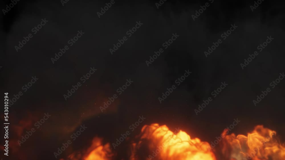 Loop of Flames of fire and ember, sparks on a black background. heavy ...