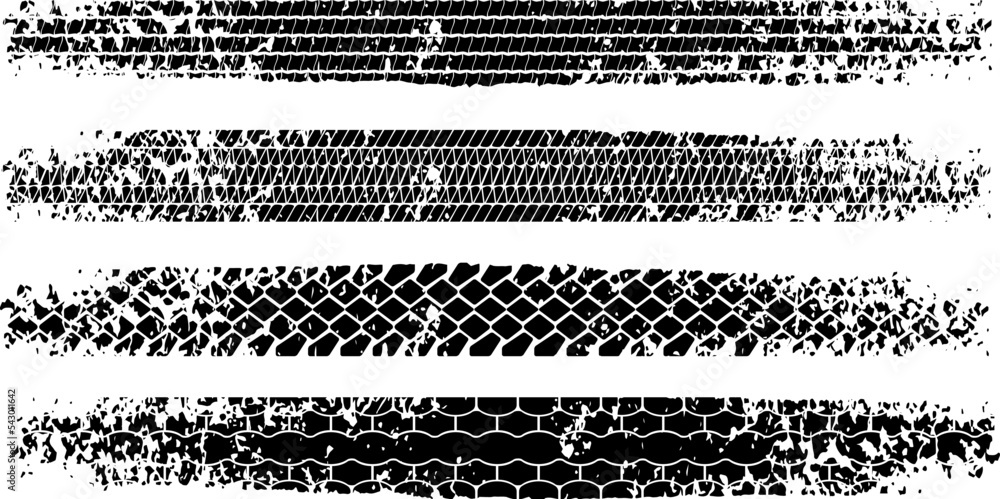 Tire tread print or truck track with grunge effect set isolated on ...