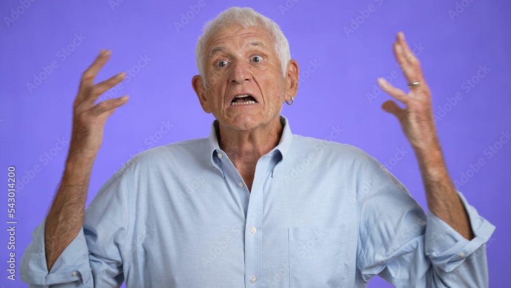 Sad upset worried disturb displeased shocked elderly gray-haired man ...