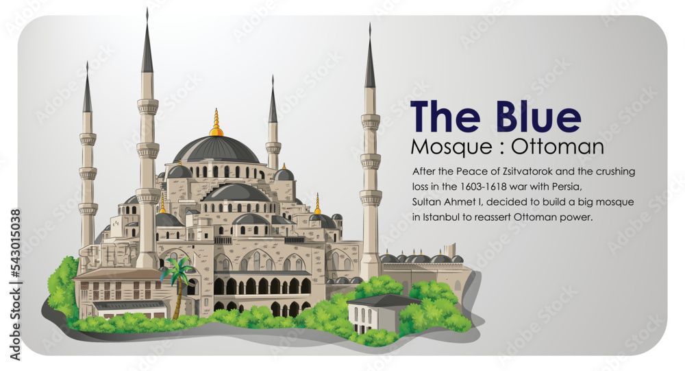 The Blue Mosque. Ottoman era mosque. Drawing vector color design. Stock ...