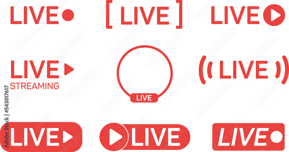 Red live buttons. Live symbol, badge, sign, label, sticker template ...