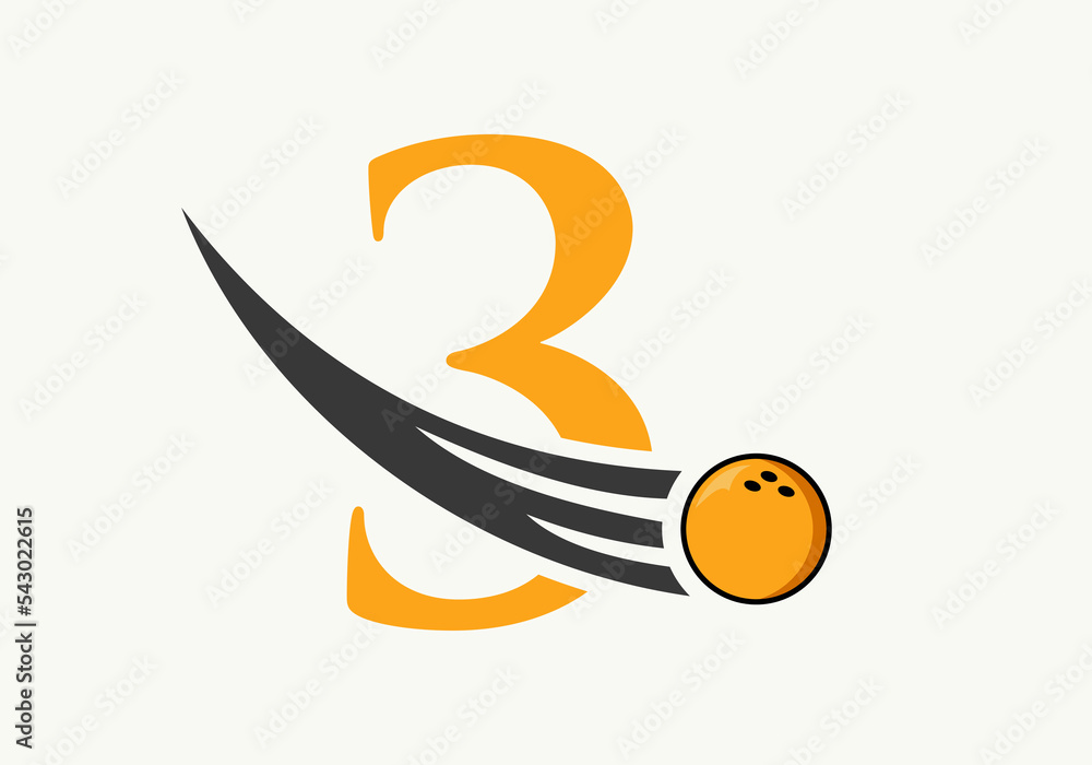 Letter 3 Bowling Logo. Bowling Ball Symbol With Moving Ball Vector ...