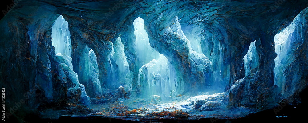 ice cave winter frozen nature background landscape Stock Illustration ...