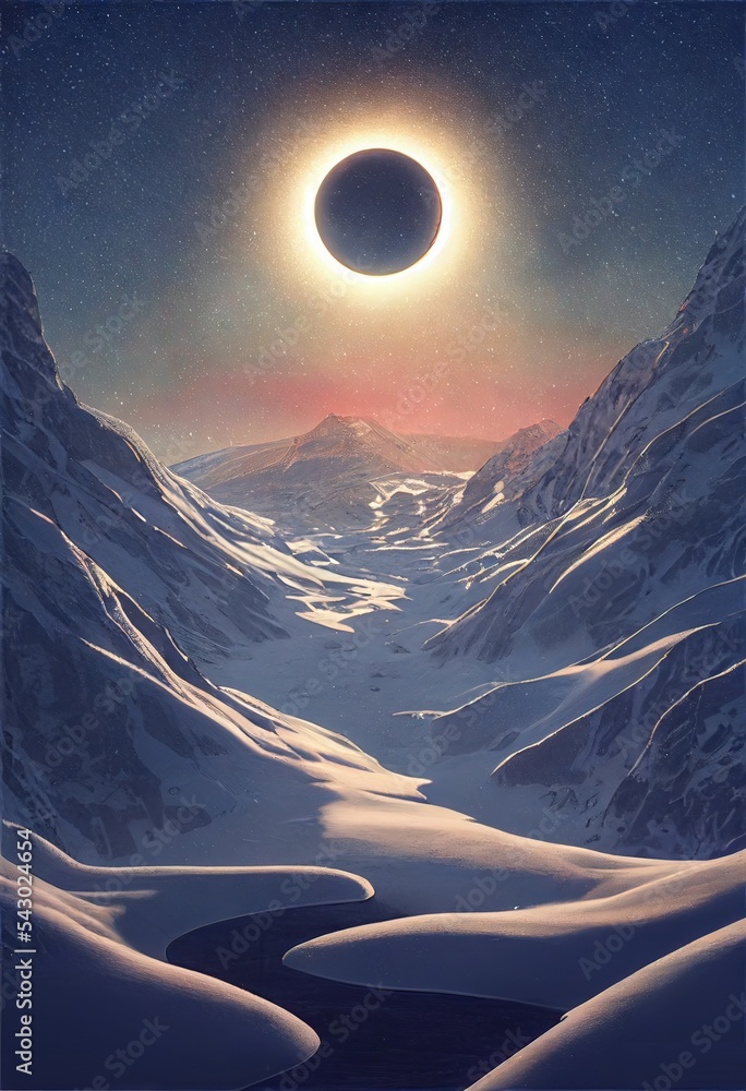 3D rendered winter snow scene cold and serene new for winter 2023. Winter solstice December 2022 ...