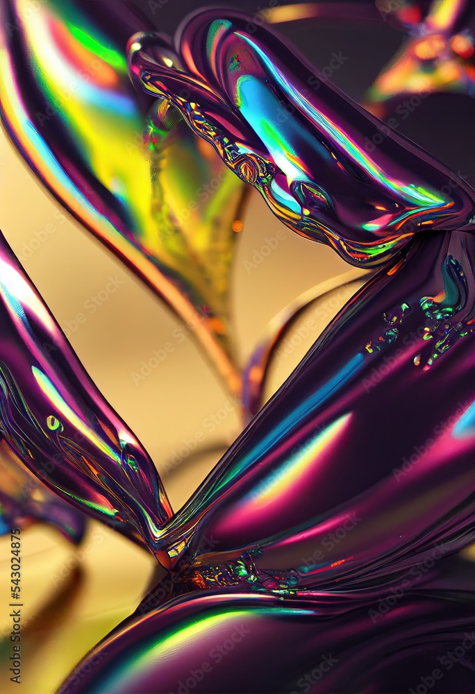 3D rendered computer generated image of a liquid metal rainbow. Bright ...