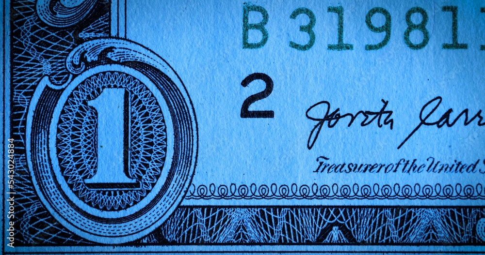Front side of a one dollar bill bearing the signature of the first ...