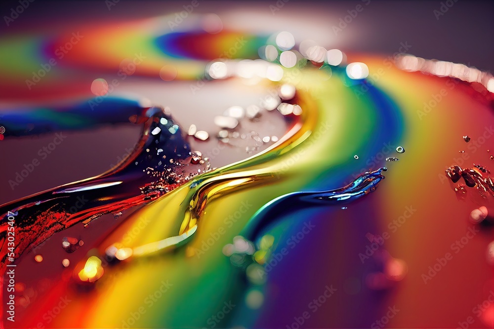 3D rendered computer generated image of a liquid metal rainbow. Bright ...