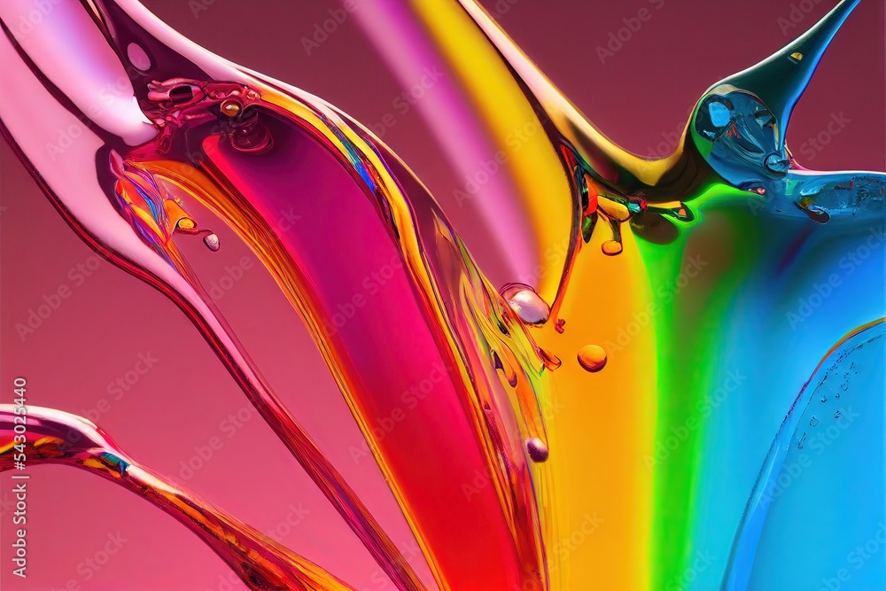 3D rendered computer generated image of a liquid metal rainbow. Bright ...