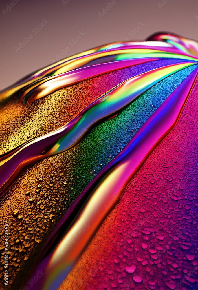3D rendered computer generated image of a liquid metal rainbow. Bright ...
