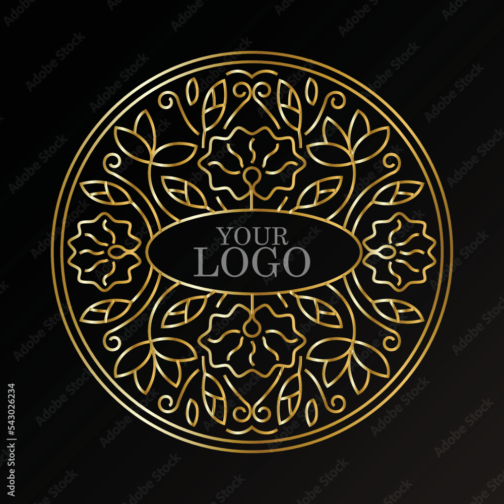 Round calligraphic royal gold emblem set. Vector floral symbol for ...