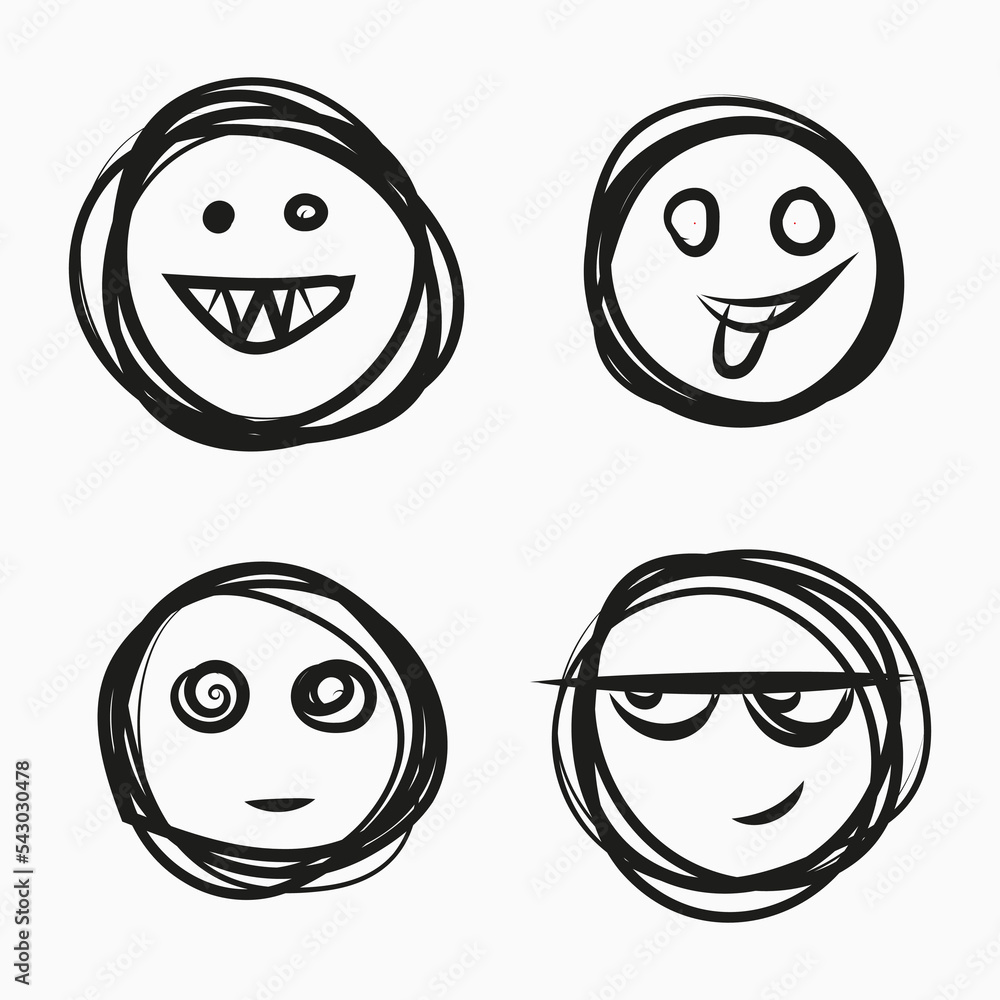 Icon face emoji design. Smiling emoticon vector logo. Hand drawn brush ...