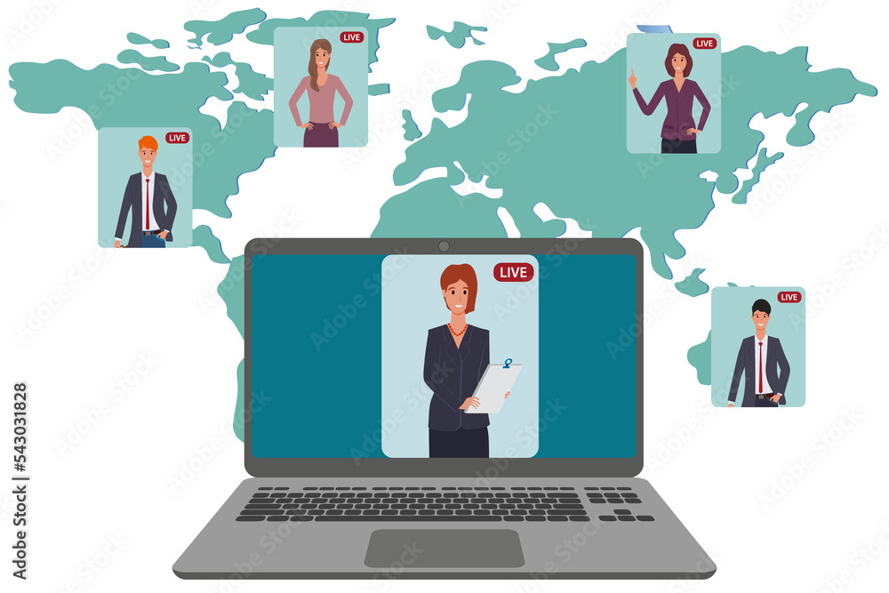 Global video conference.People communicate with each other from ...