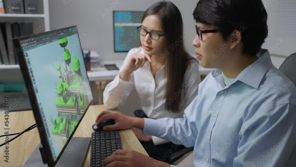 Team people designer working at office together. They using computer to ...