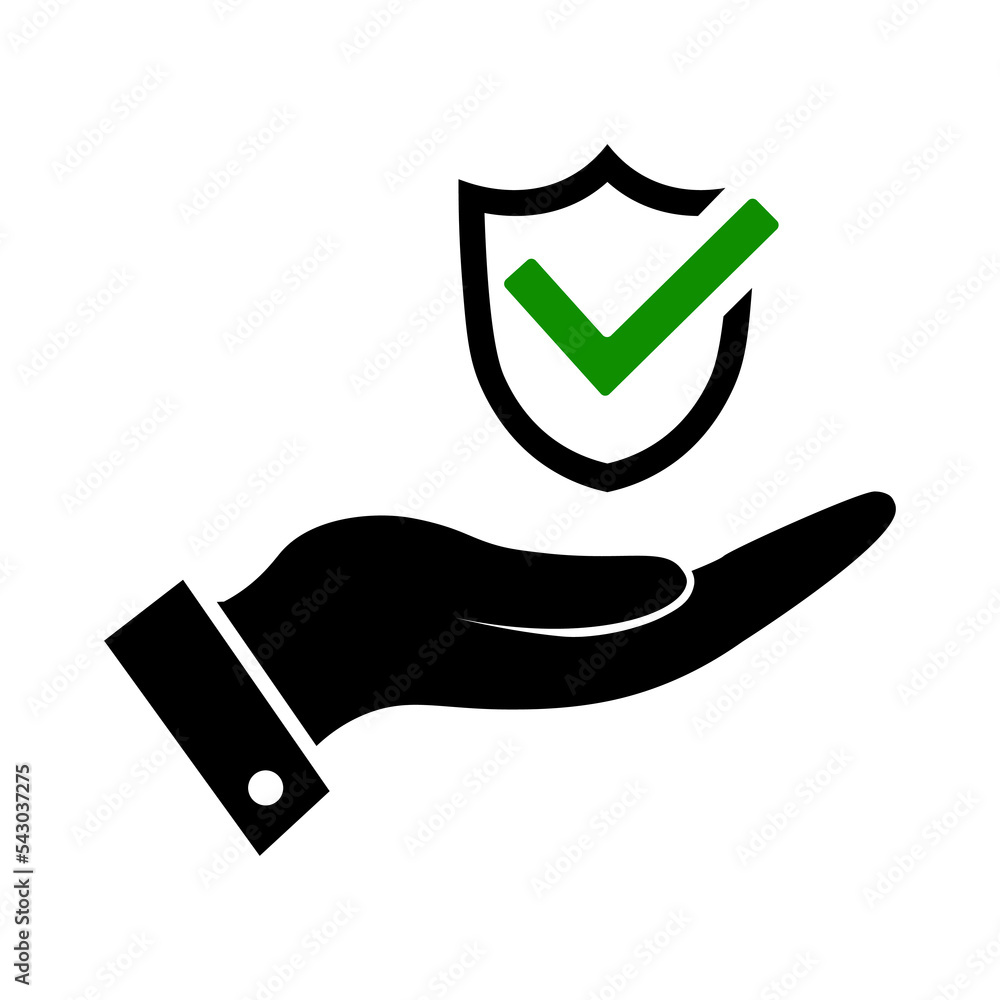 Protection hand icon. Abstract security sign. Hand and shield with a ...