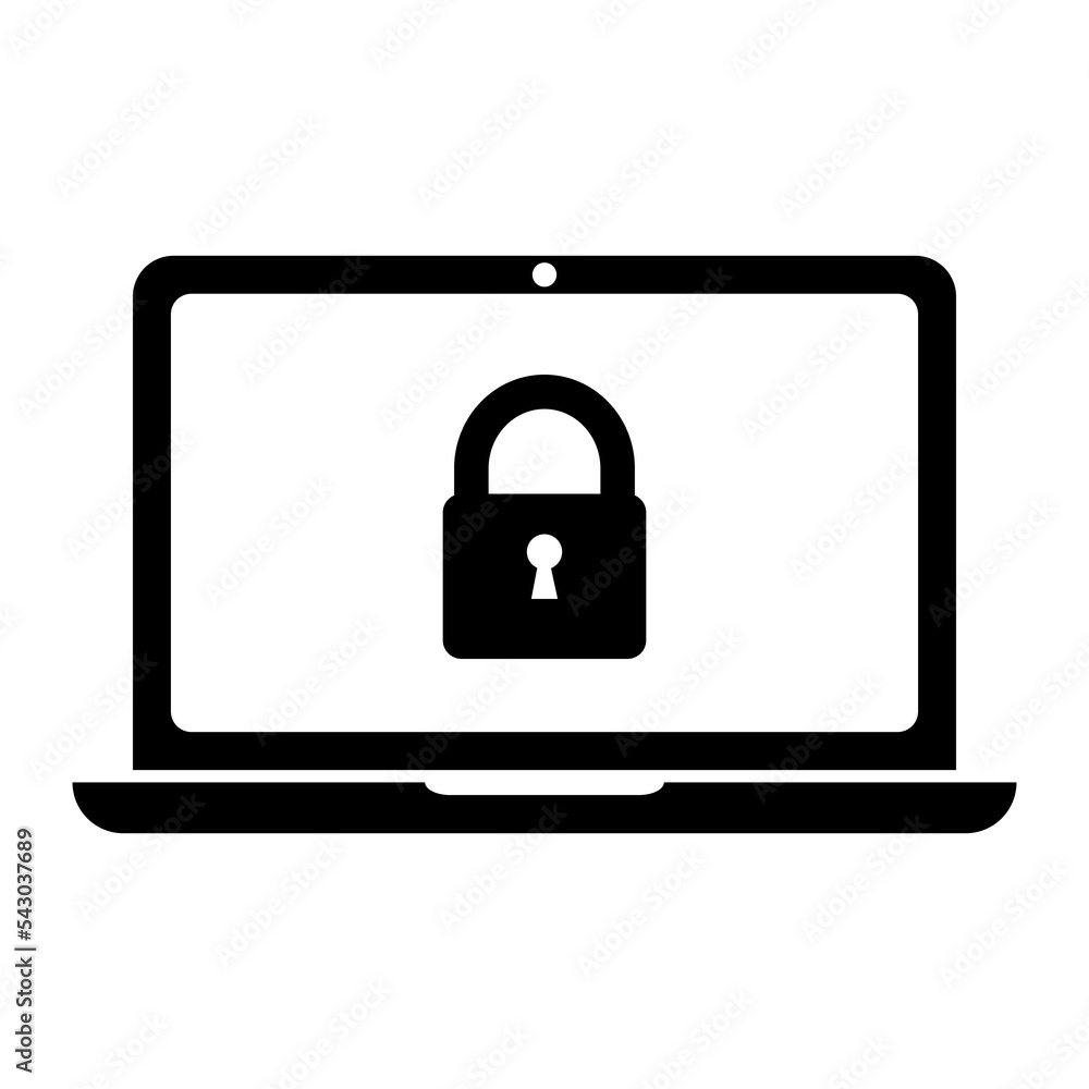 Cyber security icon in flat style. Laptop with lock icon. Simple access ...