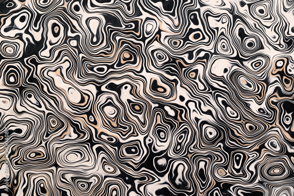 Modern surrealism art black and white random swirl patterns with beige ...