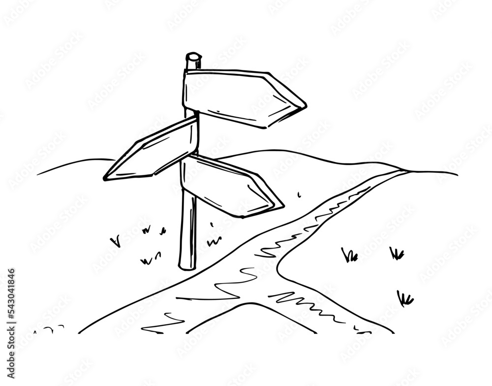 Hand drawing sketch illustration of a fork in the road Stock Vector ...