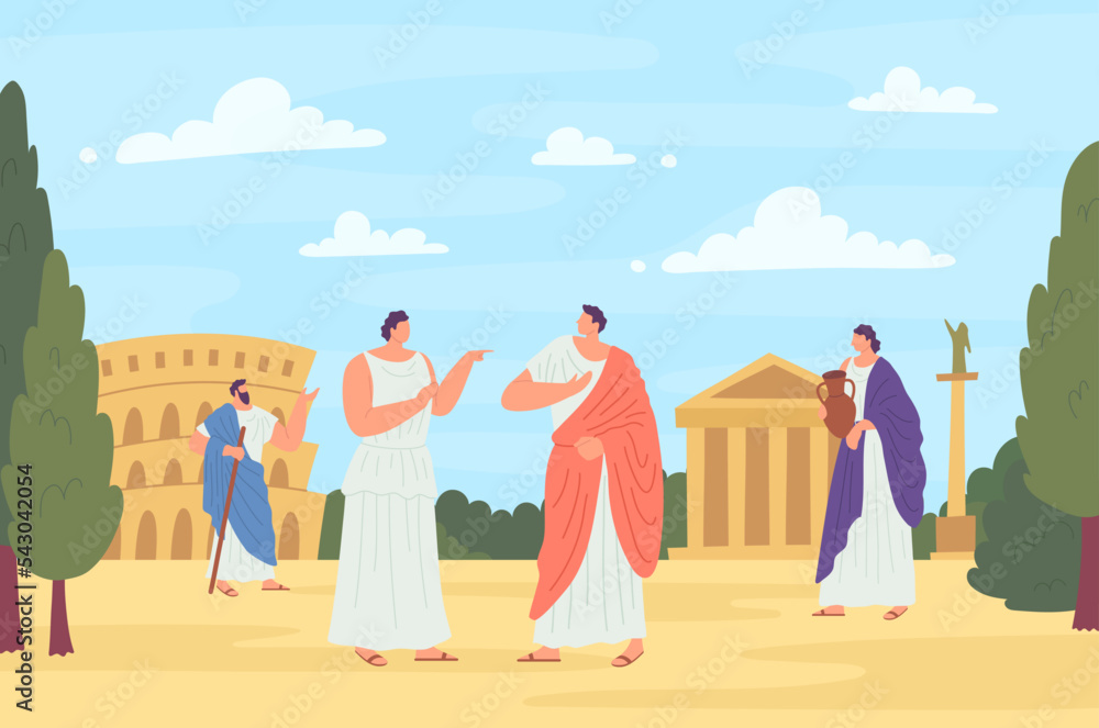 Cartoon Color Characters People and Ancient Roman Concept on a ...