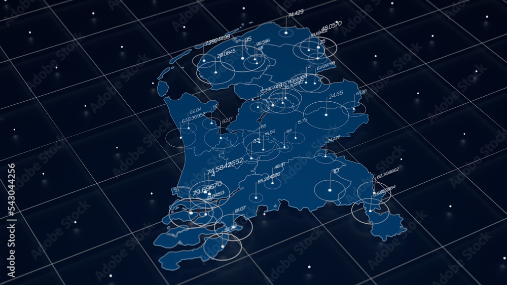 Netherlands blue map big data visualization. Futuristic map infographic ...