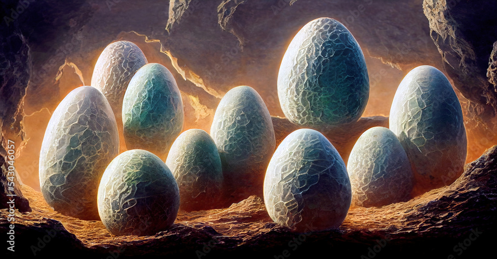 Wallpaper with fantastic alien eggs in a stone cave, Generative AI ...